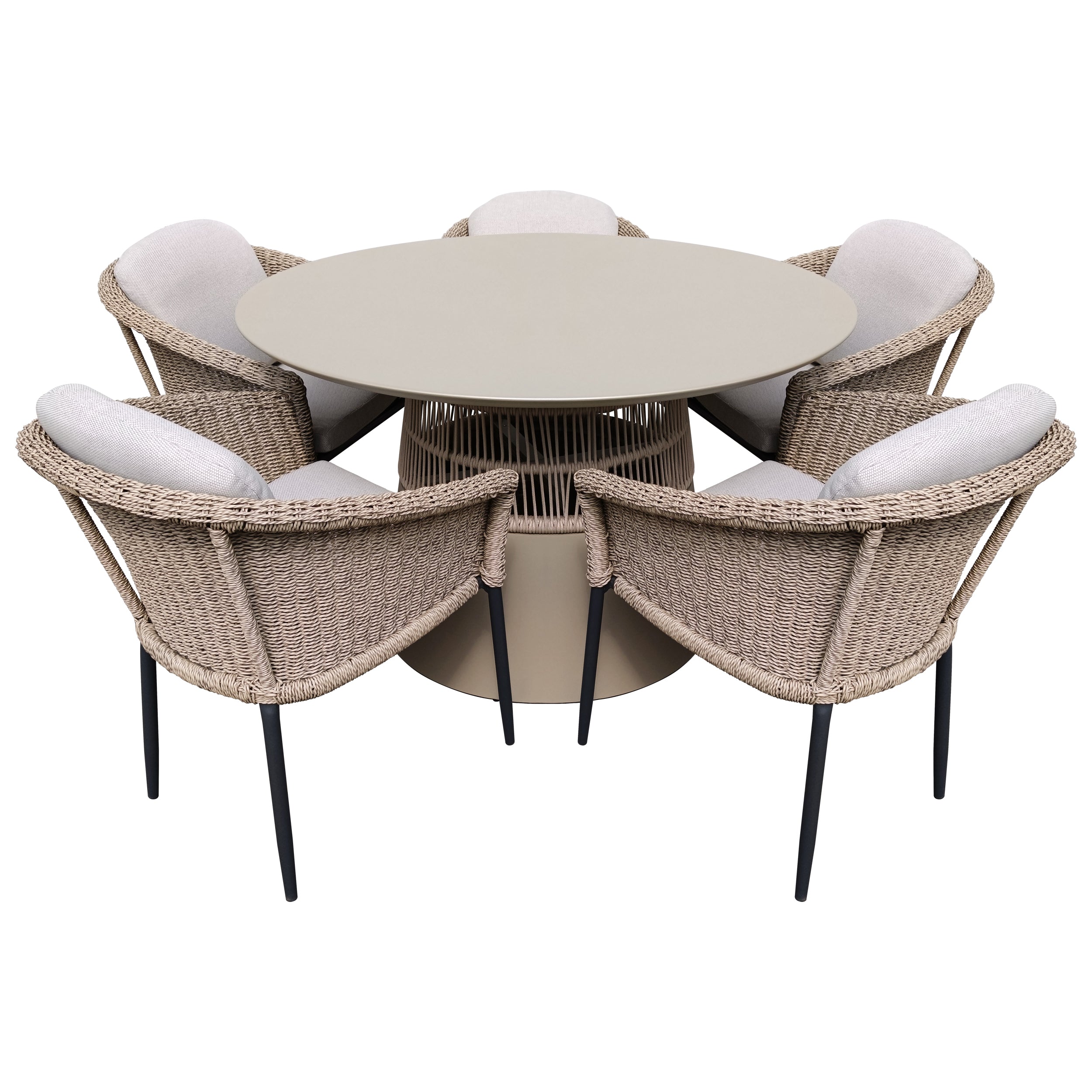 Comedor Redondo Imri 1.2 M color Champagne + 5 sillas Hampton color ca ...