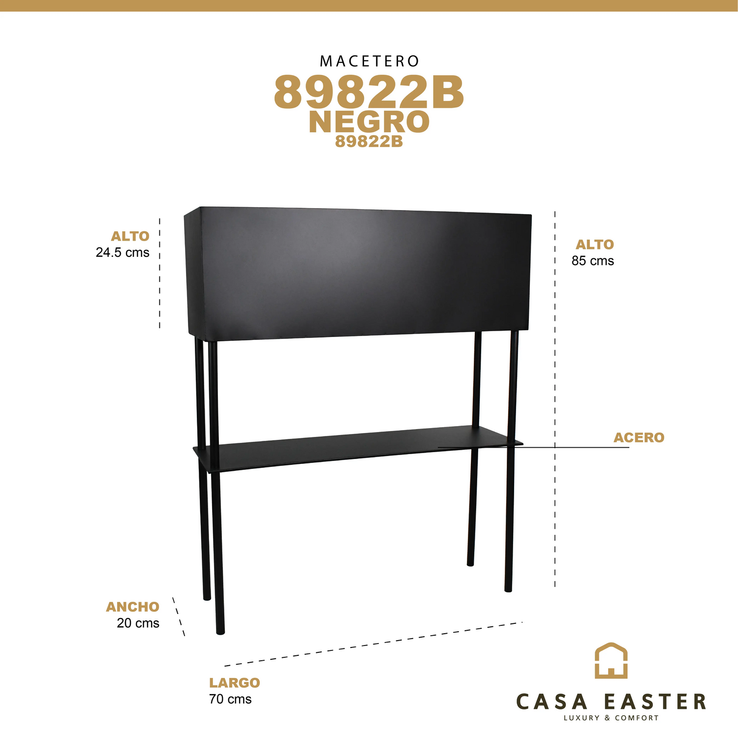 Macetero alto aluminio rectangular 2 niveles negro 89822B - CasaEaster