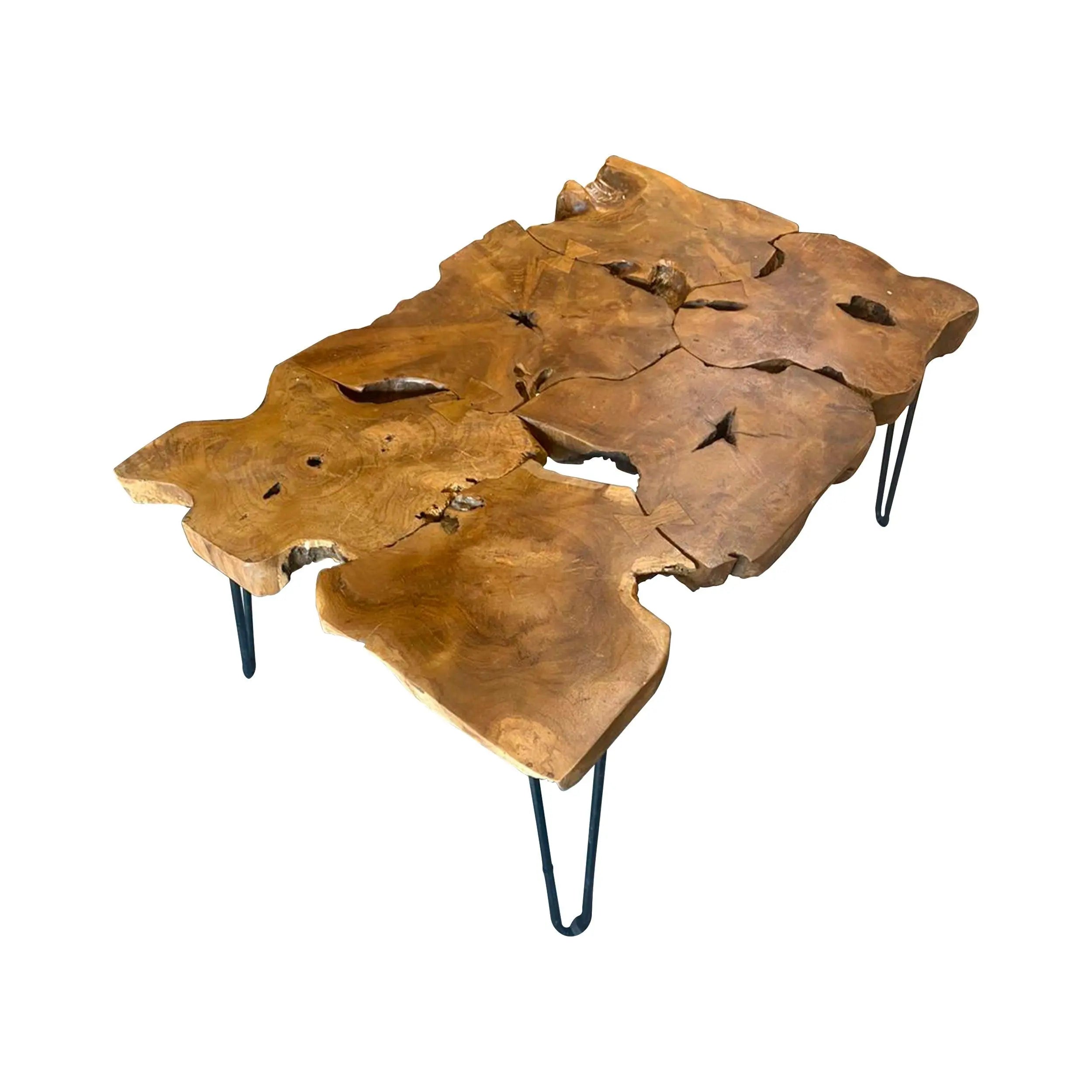 Mesa De Centro de Madera Teca Color Natural TRE SLICESS-134105 ...