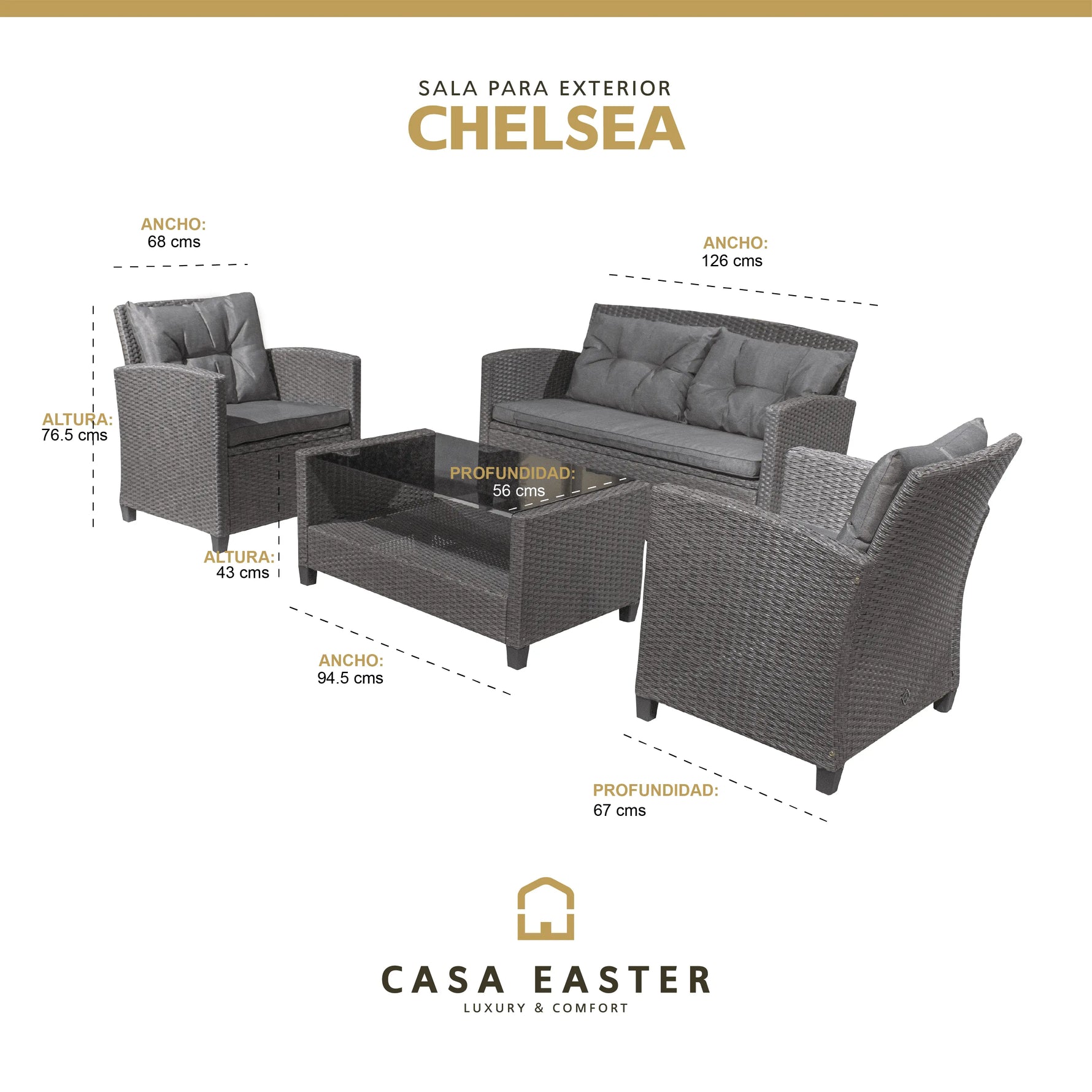 Sala para Exterior e Interior de Rattan Color Carbon CHELSEA-S-3001 ...