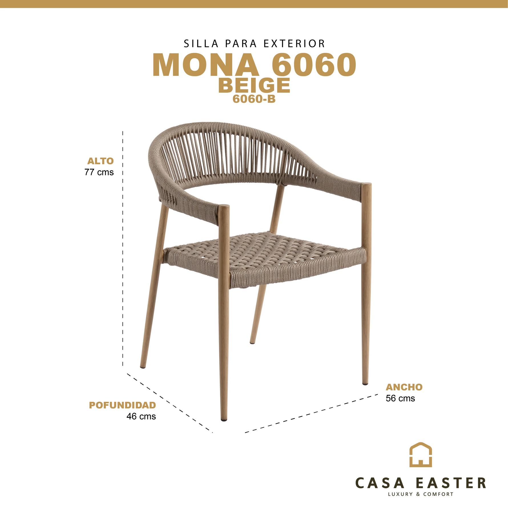 Silla de Lazo para Exterior e Interior Color Beige- MONA 6060 ...