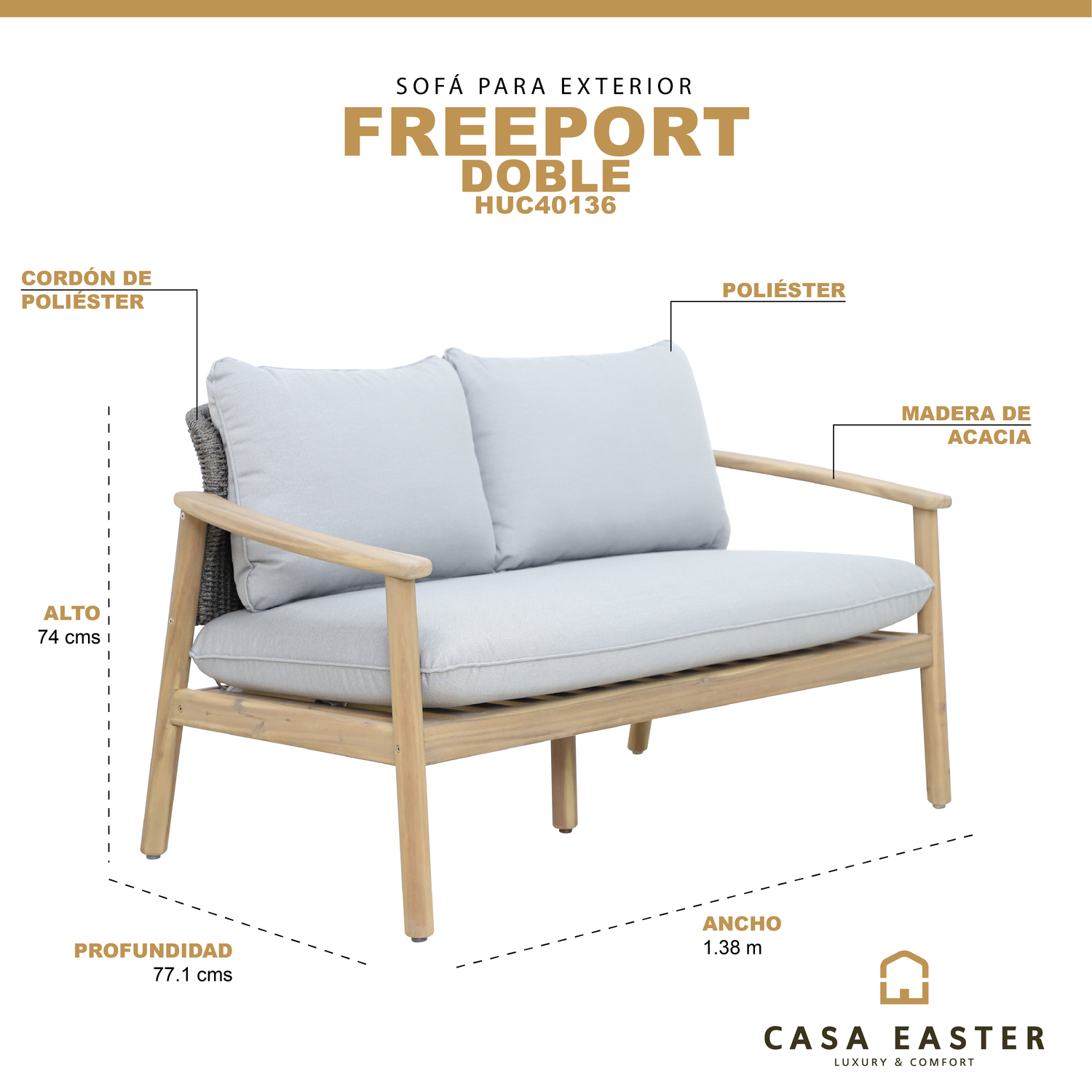 Sillon doble Freeport Gris - HUC40136 - CasaEaster