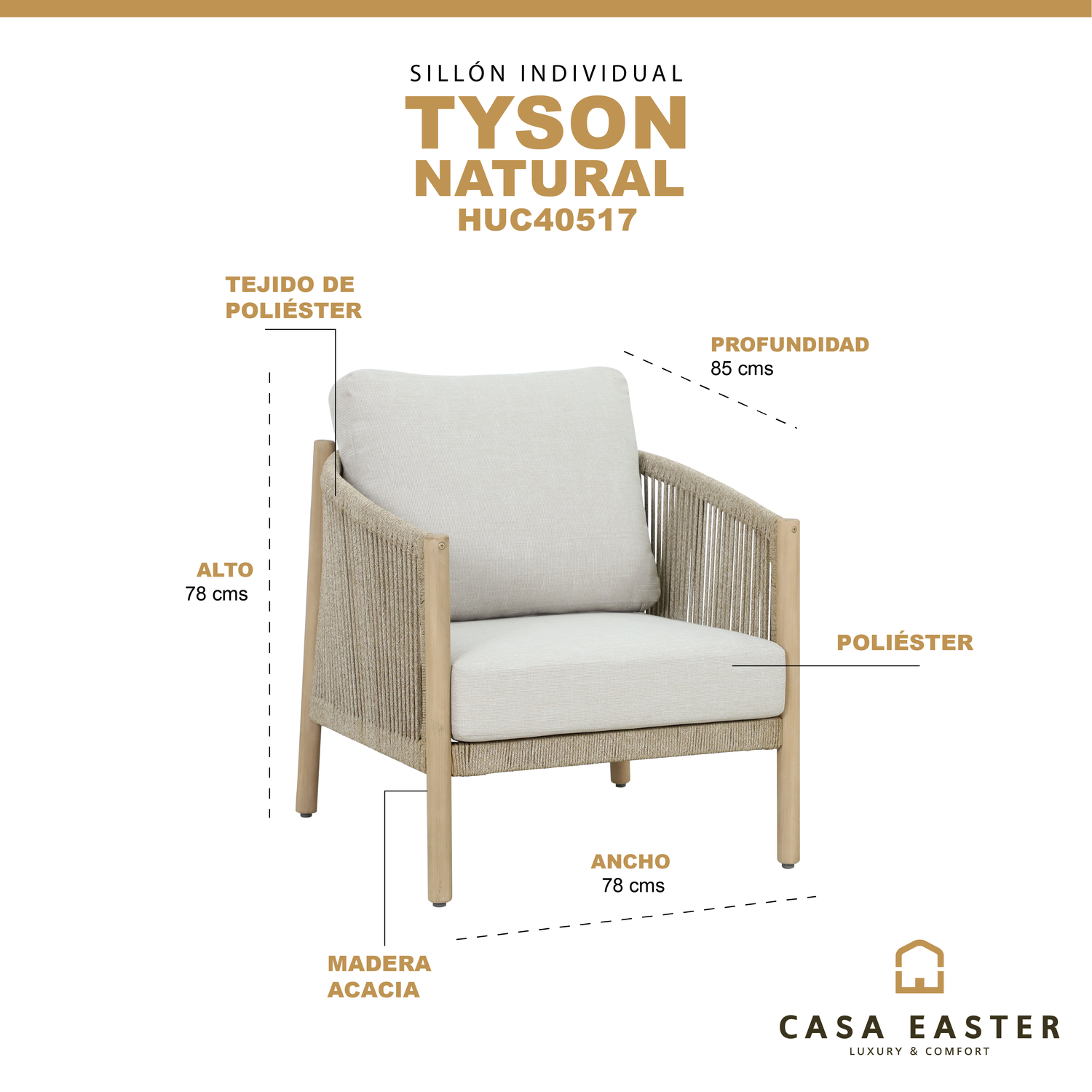 Sillón individual Tyson color natural - HUC40517 – CasaEaster