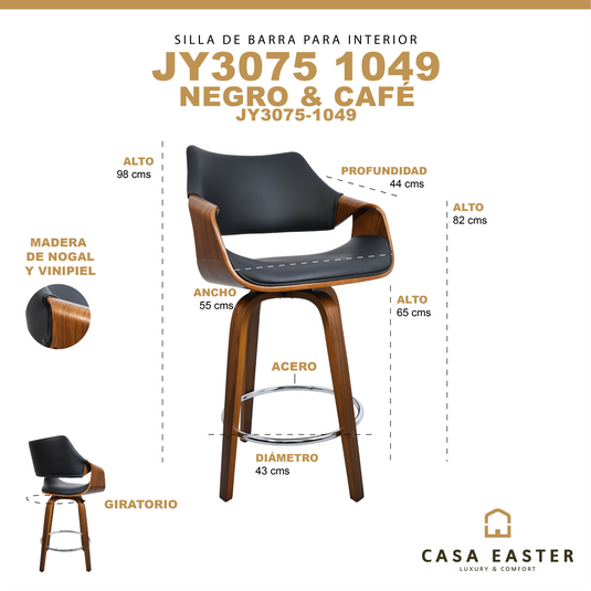 Silla alta para barra 1049 para interior color negro & café - JY3075-1 ...